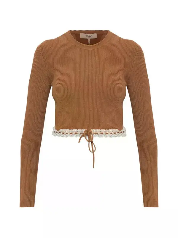 Chloé Lace-trimmed Ribbed-knit Sweater - Brown
