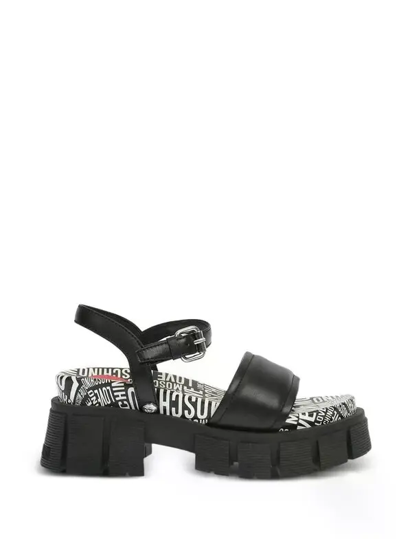 Moschino Print Leather Sandals With Buckle-fastening Ankle Strap - Black
