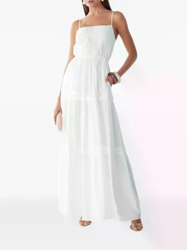 ST MRLO Pleated Tiered Maxi Dress - White