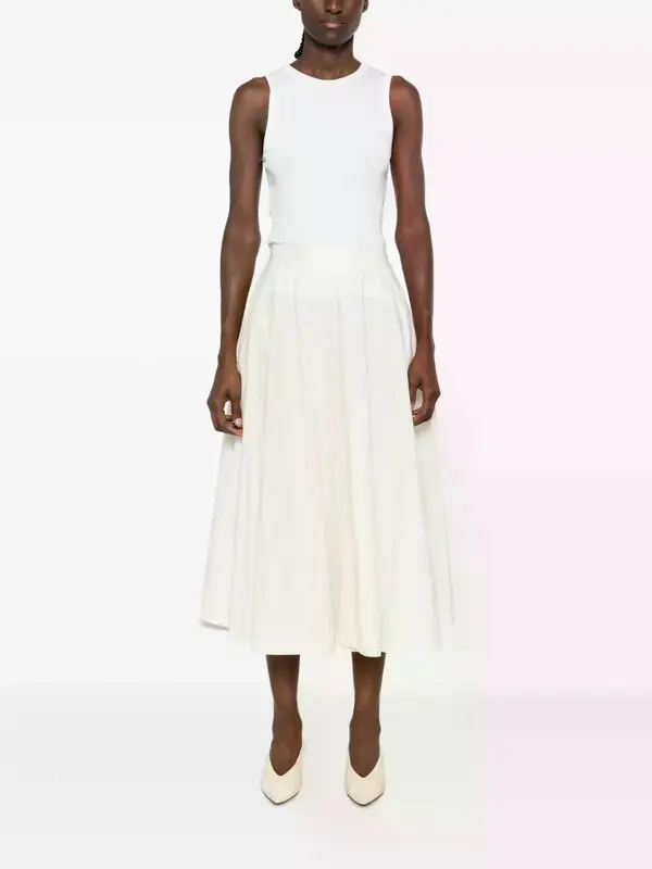WHITE SAND Pleated A-line Midi Skirt