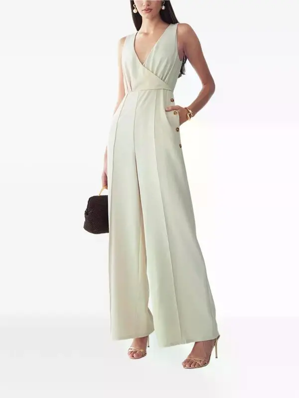WILLA Justina Sleeveless Jumpsuit With Button Detail - Neutrals