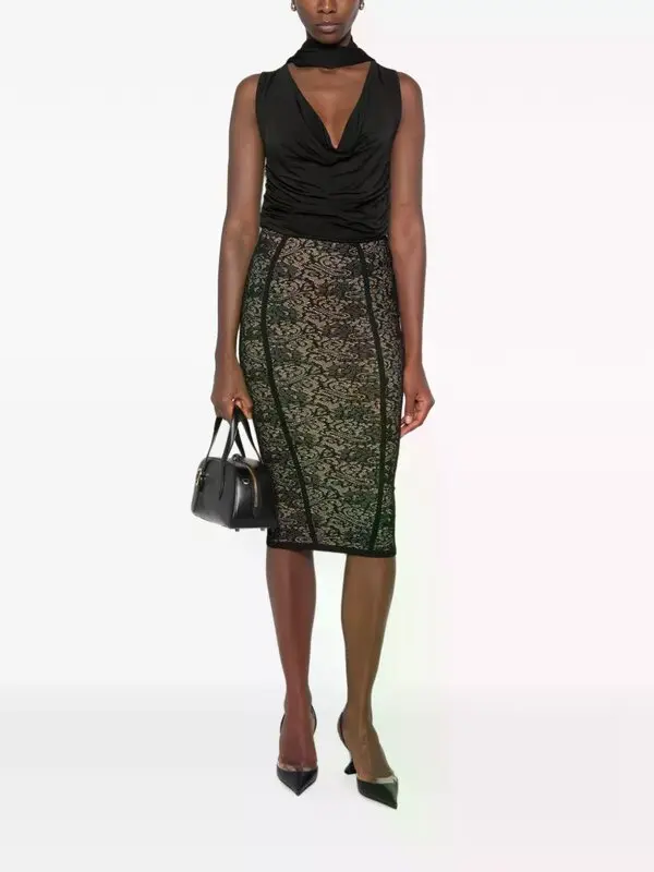 Elisabetta Franchi Lace Pattern Midi Skirt - Black