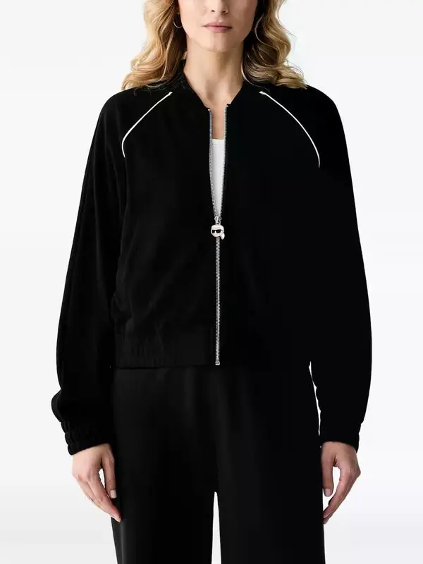 Karl Lagerfeld Ikonik Karl Piped Zip-up Sweatshirt - Black