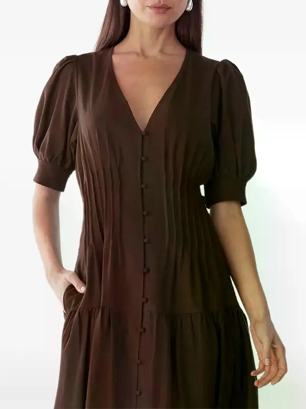 WILLA V-neck Puff Sleeve Midi Dress