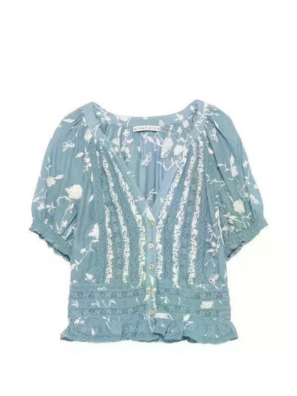 Alice + Olivia Lace-trim Embroidered Blouse - Blue