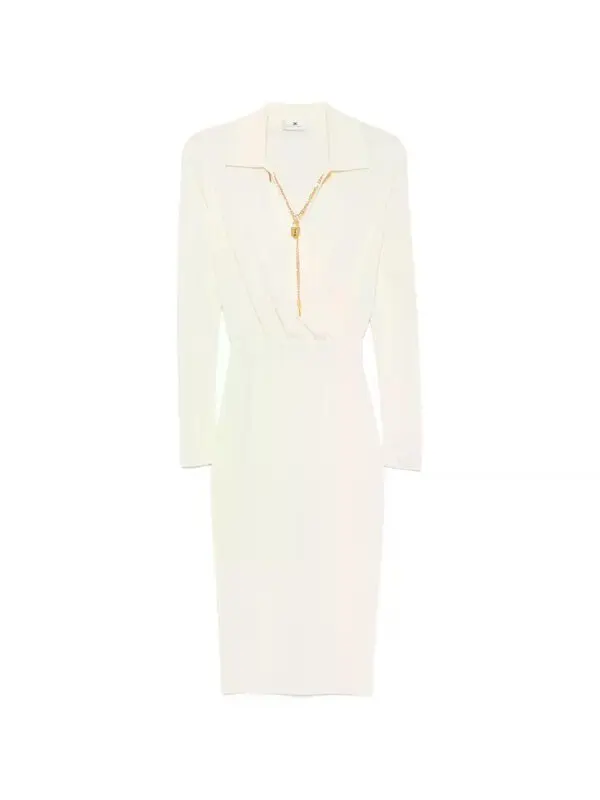 Elisabetta Franchi Ribbed Midi Dress With Padlock Detail - Neutrals