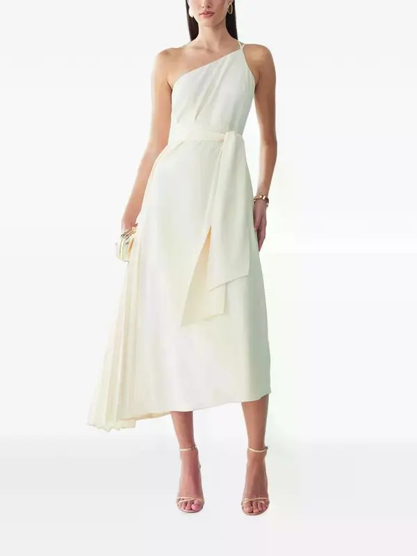 WILLA Gloss One-shoulder Pleated Midi Dress - Neutrals