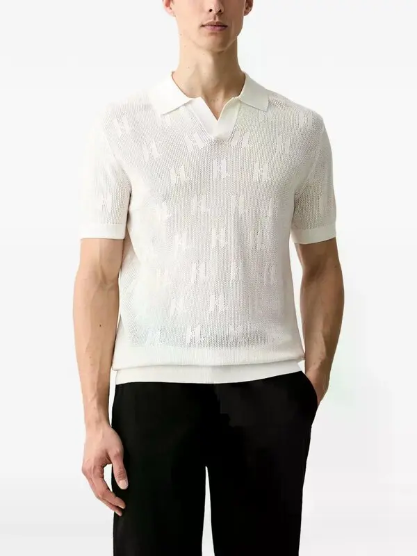 Karl Lagerfeld Monogram-knit Open-collar Polo Shirt - White