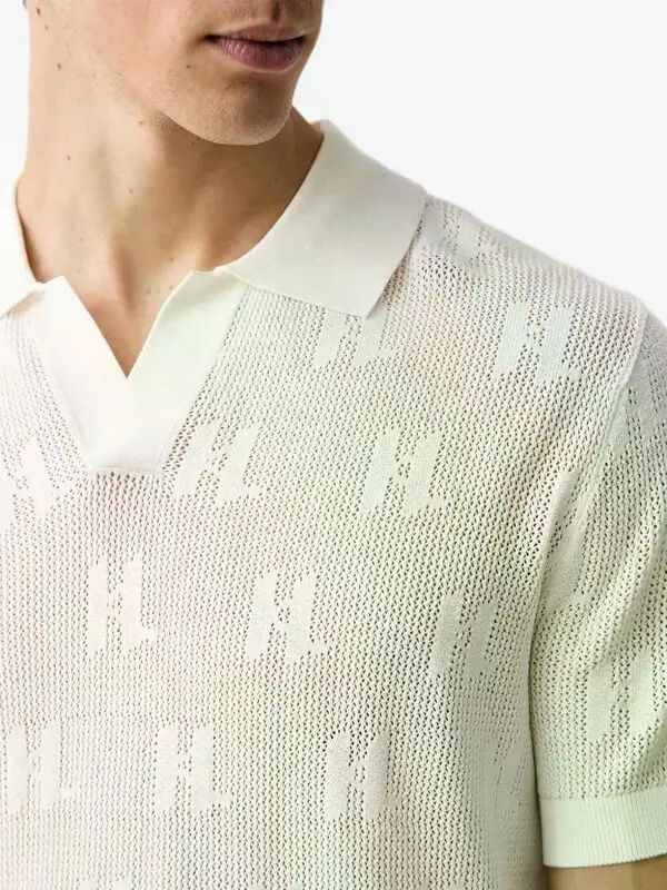 Karl Lagerfeld Monogram-knit Open-collar Polo Shirt
