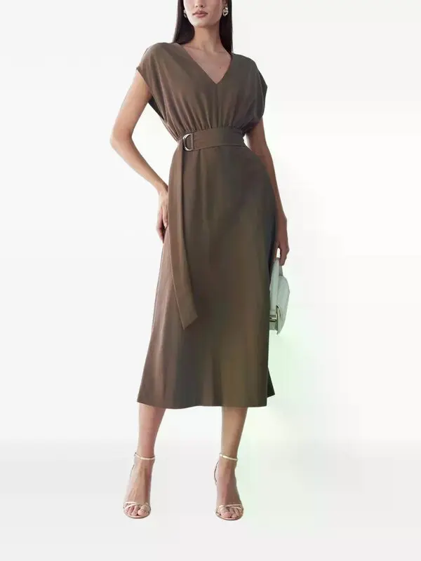 ST MRLO V-neck Belted Midi Dress - Brown