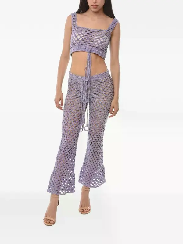 MATIMI Cotton Crochet Knit Boot-cut Trousers
