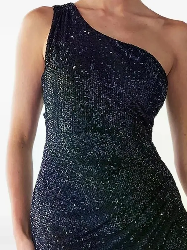 BWLDR Sequin Embellished One-shoulder Maxi Dress With Side Slit - Blue