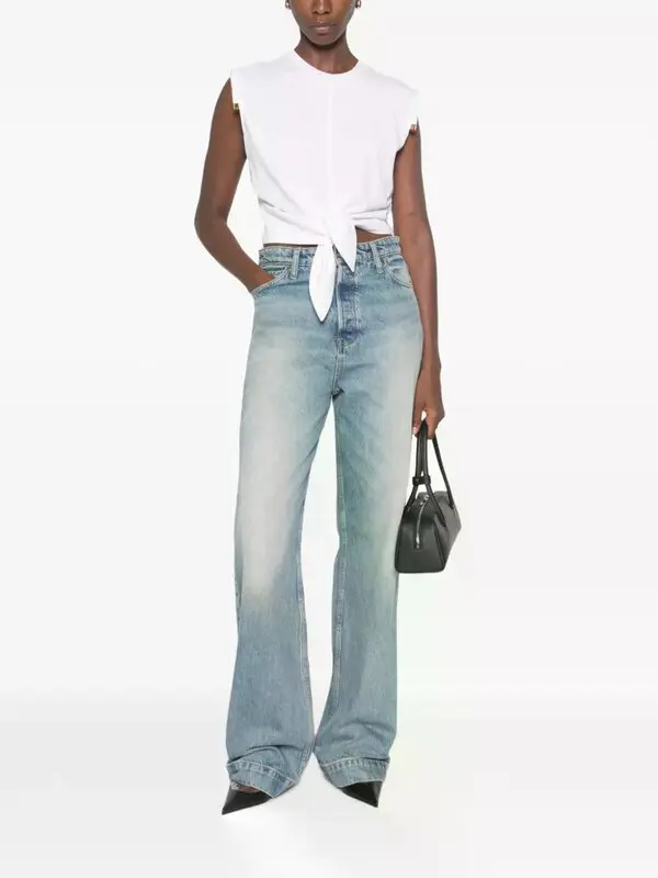 Elisabetta Franchi Sleeveless Cropped T-shirt With Knot Detail And Padded Shoulders - White