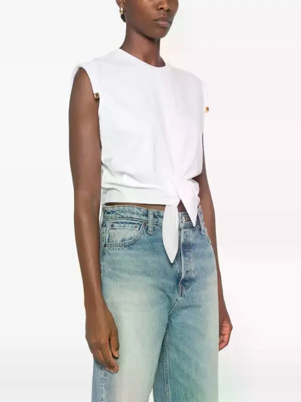 Elisabetta Franchi Sleeveless Cropped T-shirt With Knot Detail And Padded Shoulders - White