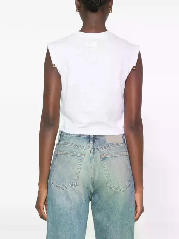 Elisabetta Franchi Sleeveless Cropped T-shirt With Knot Detail And Padded Shoulders - White