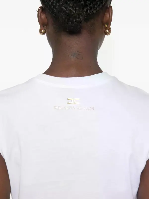 Elisabetta Franchi Sleeveless Cropped T-shirt With Knot Detail And Padded Shoulders - White
