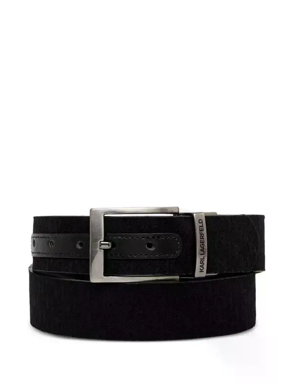 Karl Lagerfeld Logo-jacquard Leather-trim Belt - Black