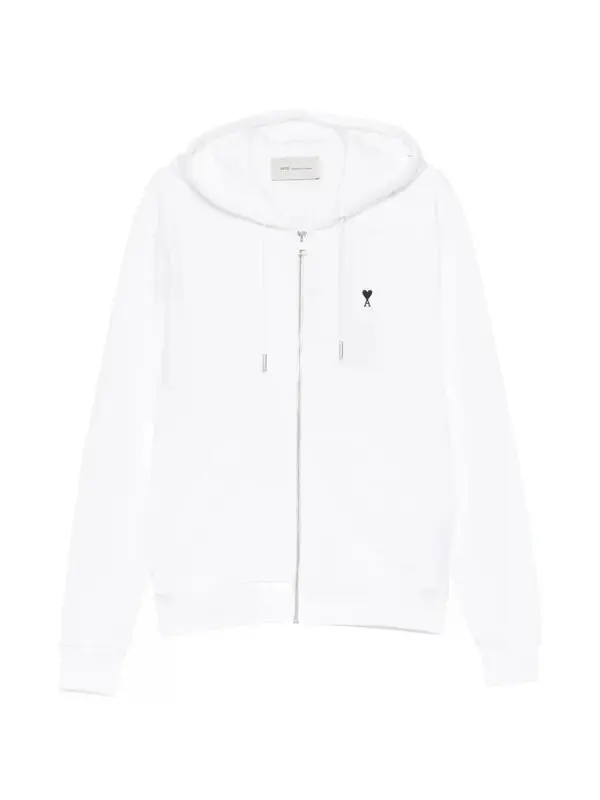 AMI Paris Logo-embroidered Hoodie - White