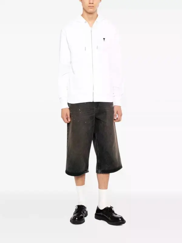 AMI Paris Logo-embroidered Zip-up Hoodie