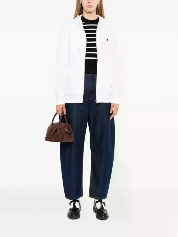 AMI Paris Logo-embroidered Zip-up Hoodie