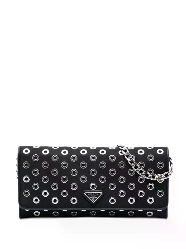 Prada 2000-2013 Tessuto Grommet Wallet On Chain Crossbody Bag - Black