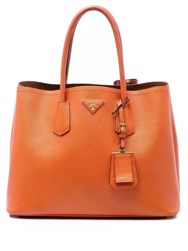 Prada 2000-2013 Medium Saffiano Cuir Double Handle Satchel - Orange