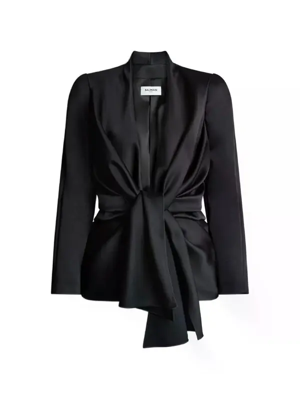 Balmain Satin Crepe Jacket With Tie Detail - Black