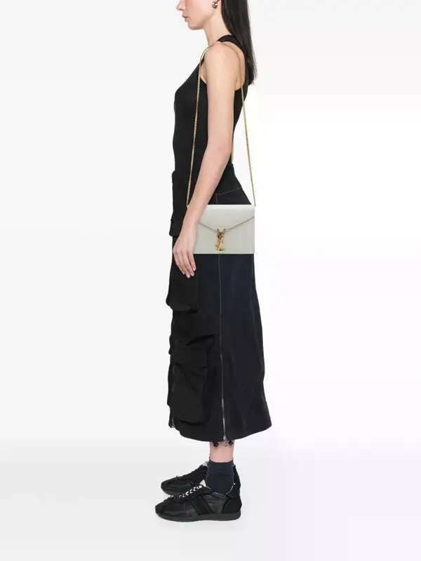 Saint Laurent Grain De Poudre Monogram Cassandra Chain Wallet Crossbody Bag - White