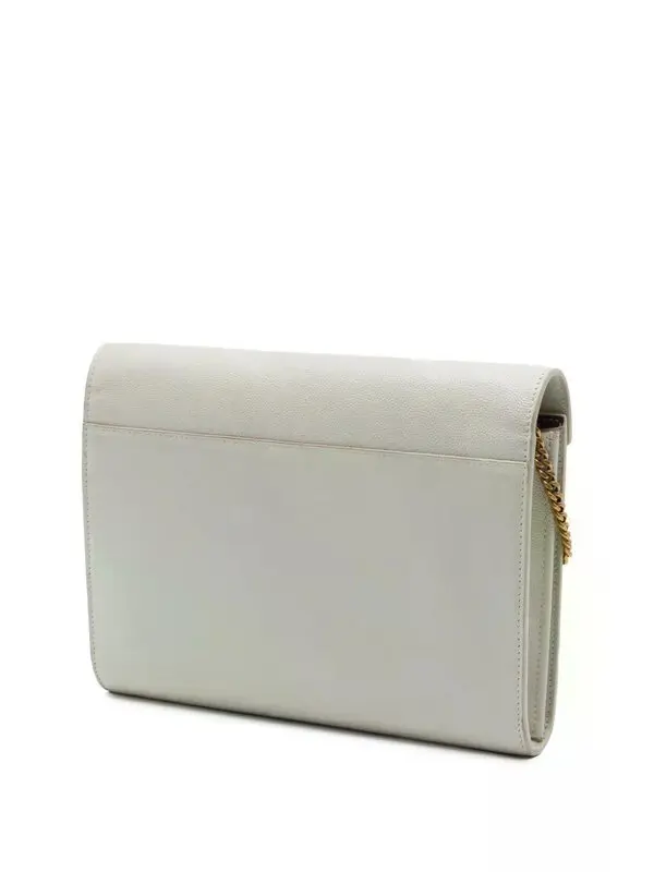 Saint Laurent Grain De Poudre Monogram Cassandra Chain Wallet Crossbody Bag - White
