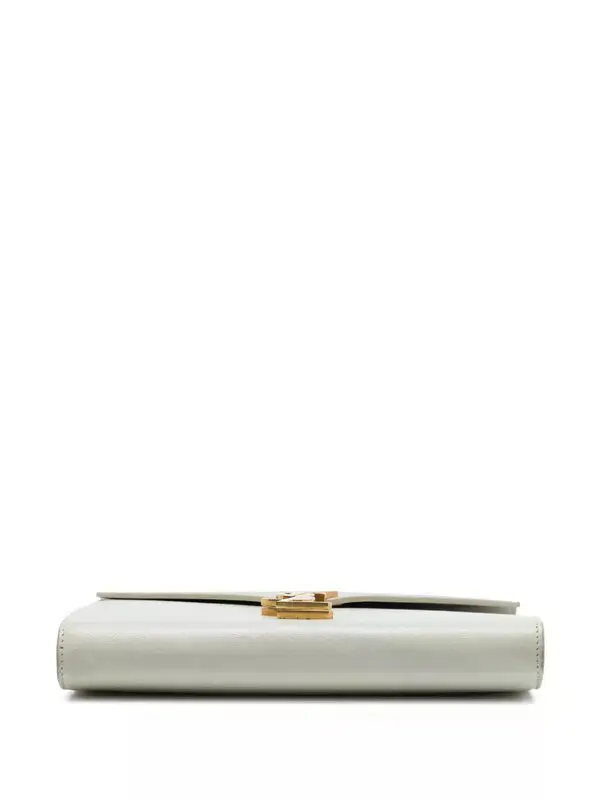 Saint Laurent Grain De Poudre Monogram Cassandra Chain Wallet Crossbody Bag - White