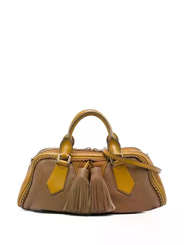 Burberry Grained Calfskin And Suede Satchel With Tassel Detail - Yellow