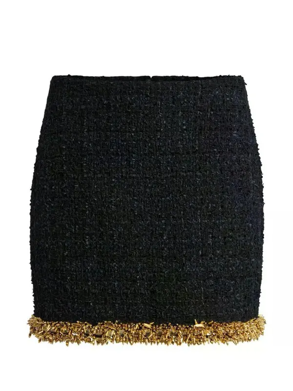 Balmain Short Tweed Skirt With Embroidered Trim - Black