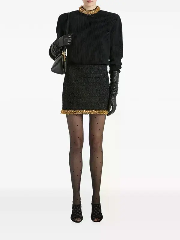 Balmain Short Tweed Skirt With Embroidered Trim