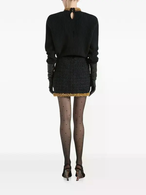 Balmain Short Tweed Skirt With Embroidered Trim