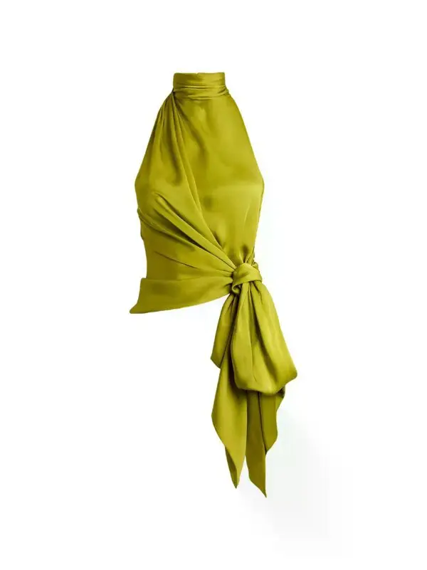 Balmain Open-back Silk Chiffon Top - Green