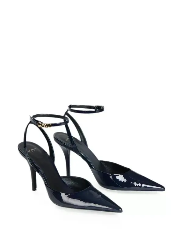 Balmain Patent Leather Strappy Courts With Gold Tone Chain Link Buckle