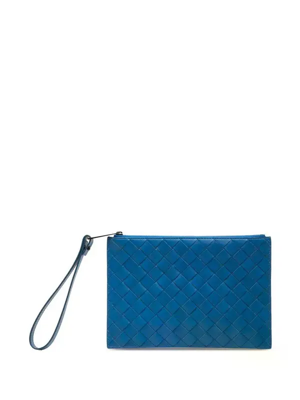 Bottega Veneta 2012-2026 Nappa Intrecciato Flat Wristlet Pouch Clutch Bag - Blue