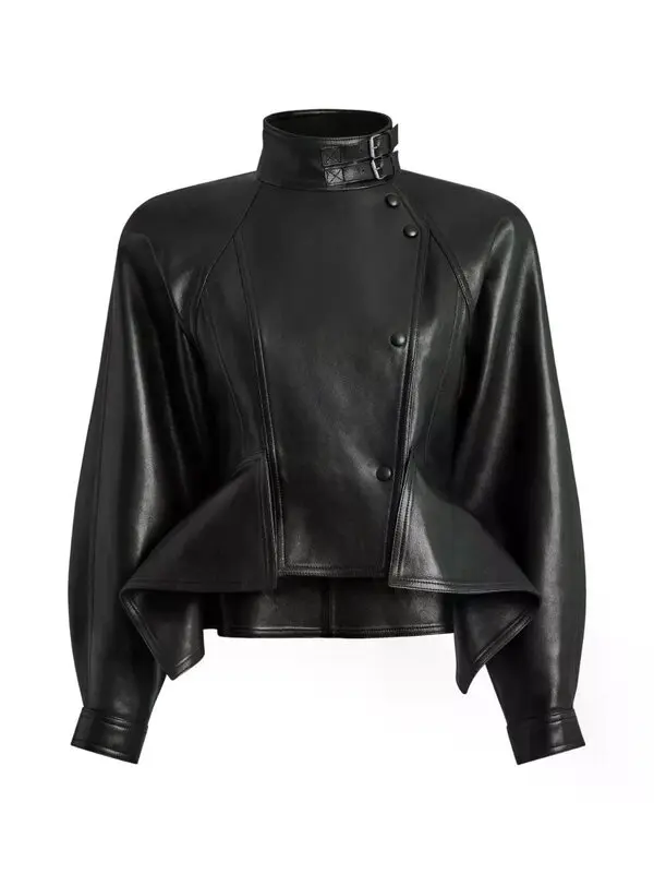 Balmain Lambskin Peplum Jacket - Black