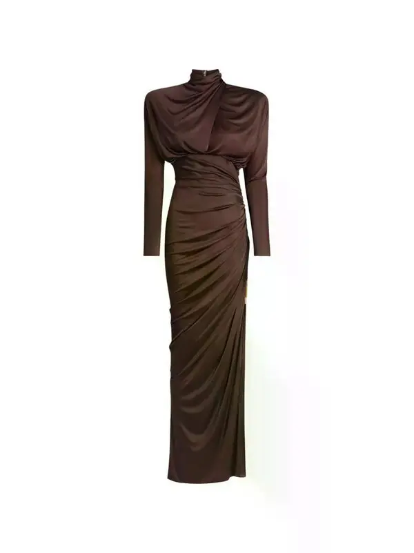 Balmain Long Flowing Jersey Dress - Brown