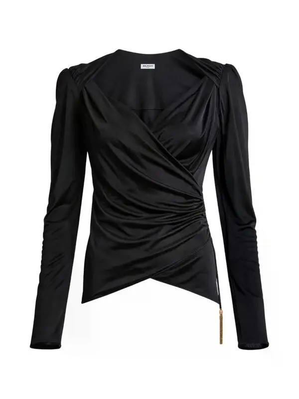 Balmain Draped Flowing Jersey Top - Black