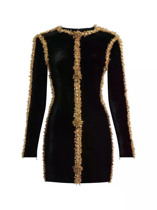 Balmain Velvet Dress With Embroidered Trim - Black