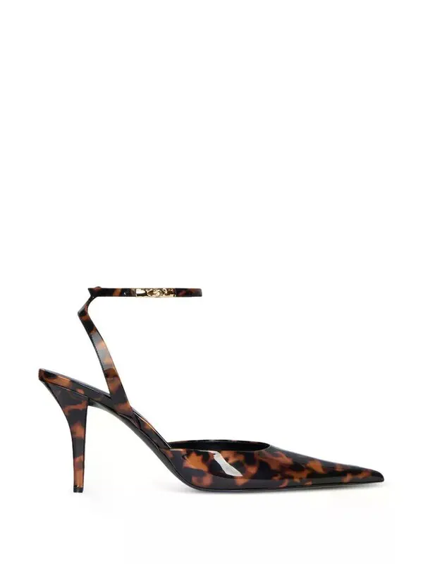 Balmain Printed Patent Leather Strappy Courts - Brown