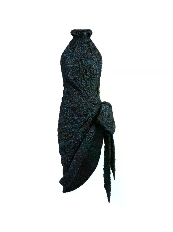 Balmain Draped Dress In Cloqué-jacquard - Blue