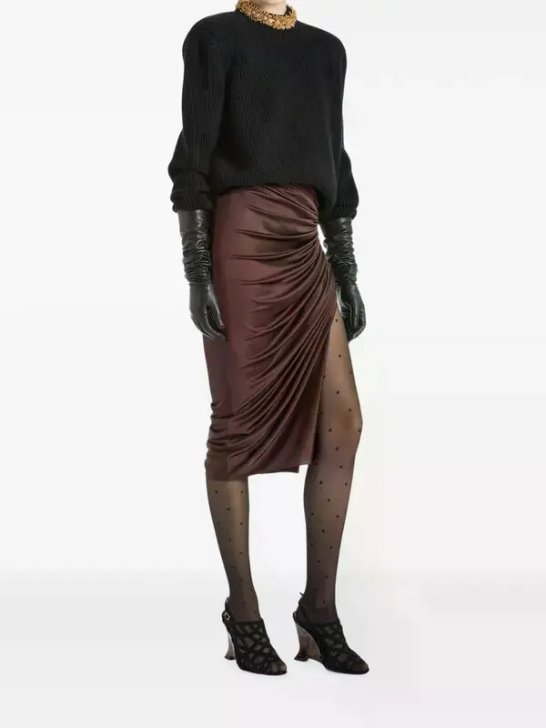 Balmain Flowing Jersey Midi Skirt With Slit - Brown