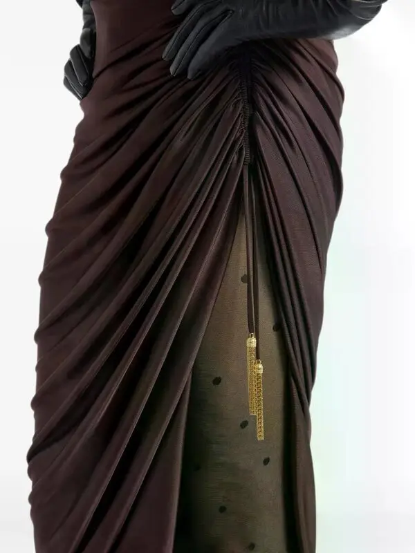 Balmain Flowing Jersey Midi Skirt With Slit - Brown