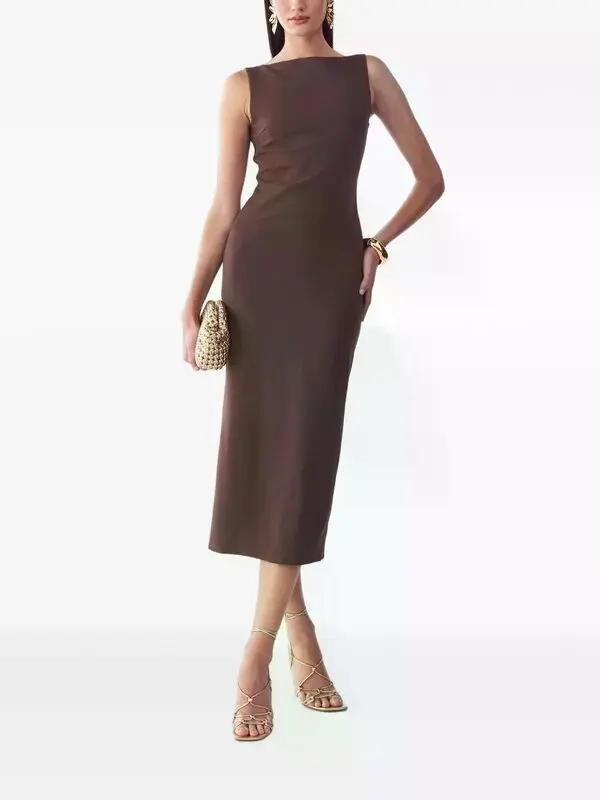 BWLDR Sleeveless Boat-neck Midi Dress - Brown