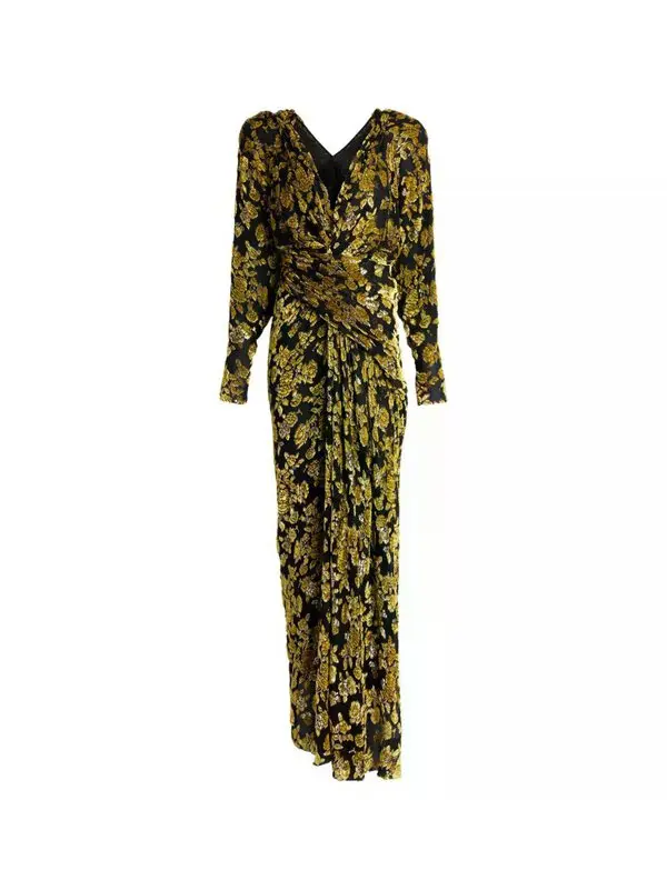 Balmain Long Velvet-jacquard Dress - Gold