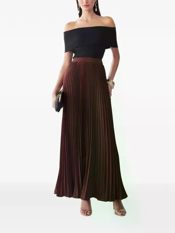 WILLA Pleated A-line Maxi Skirt - Red