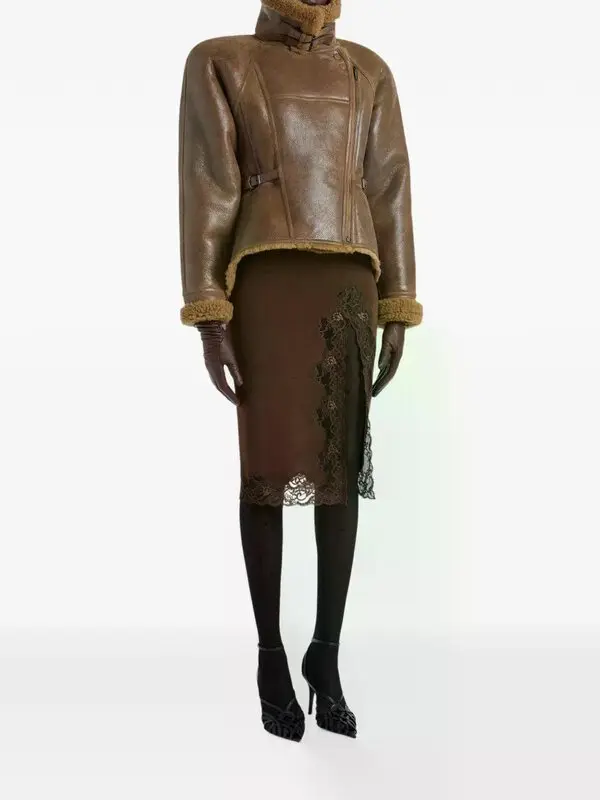 Balmain Knit Midi Skirt With Lace - Brown