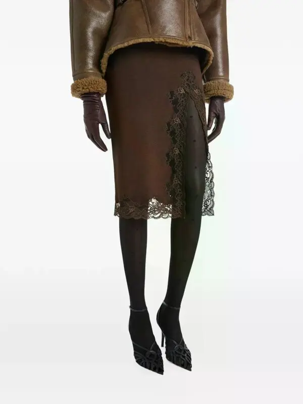 Balmain Knit Midi Skirt With Lace Trim